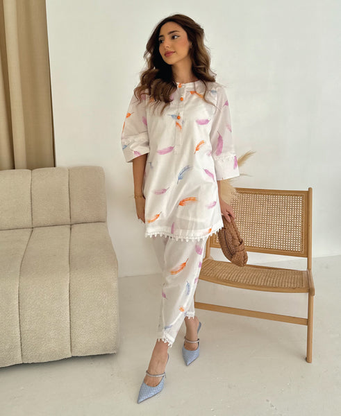 Lawn Printed Co-ord Set (Feathers) – pearlsandpetalsuk