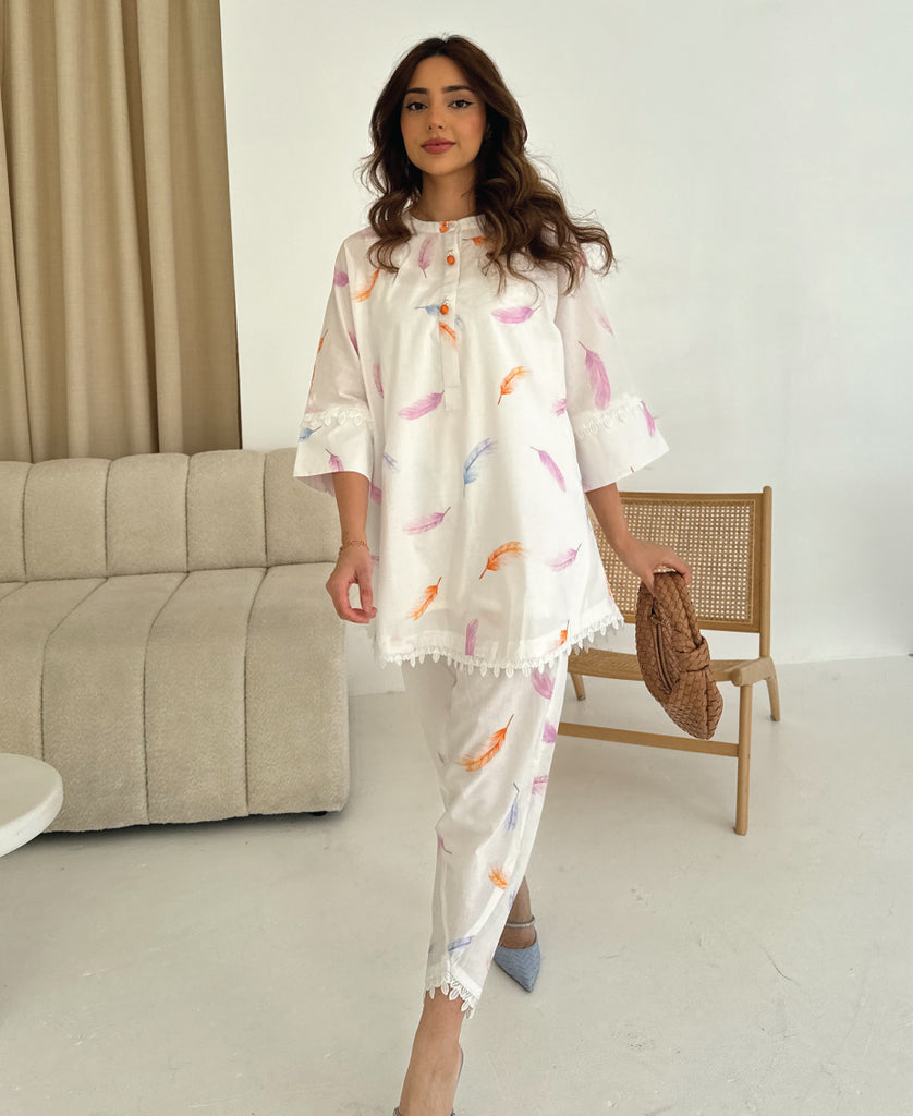 Lawn Printed Co-ord Set (Feathers) – pearlsandpetalsuk